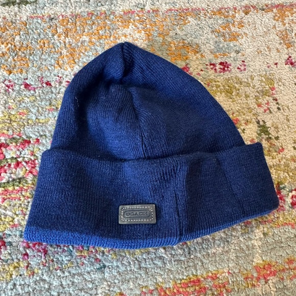 Coach | Accessories | Coach Blue Knit Hat With Folded Cuff | Poshmark